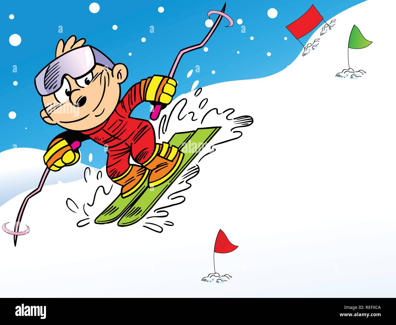 The illustration shows an athlete skier. Illustration done in cartoon ...