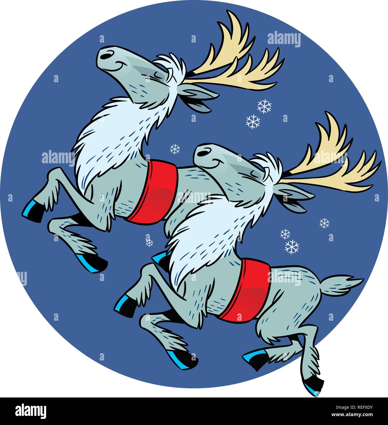 The illustration shows a pair of reindeer. Illustration done in cartoon ...