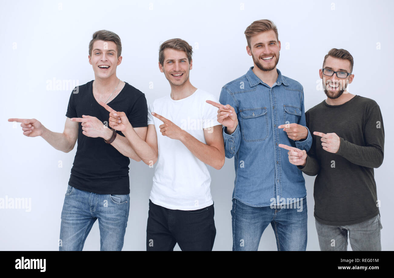 group of young people pointing at something Stock Photo - Alamy