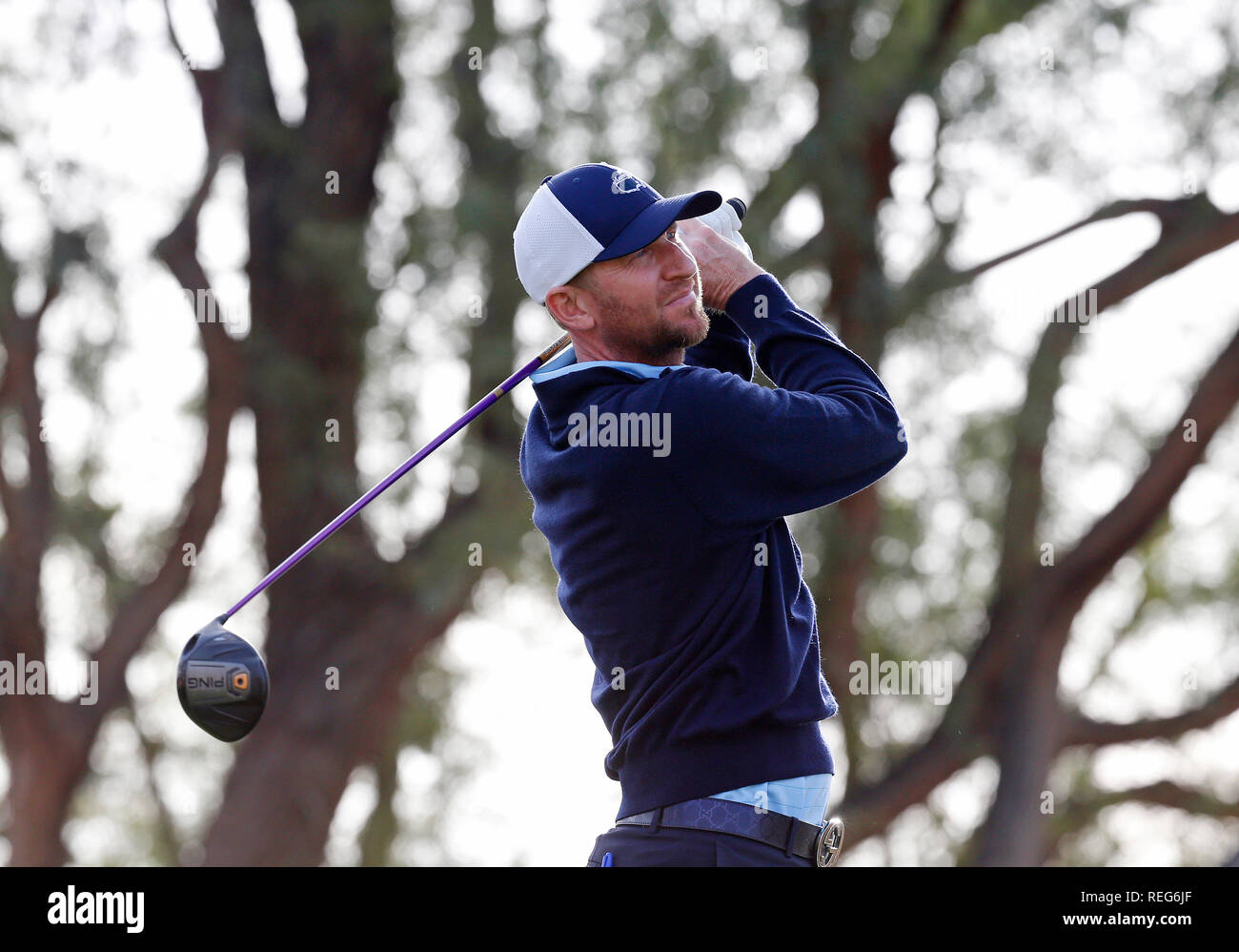 January 20, 2019 Vaughn Taylor hits a tee shot on the third hole during ...