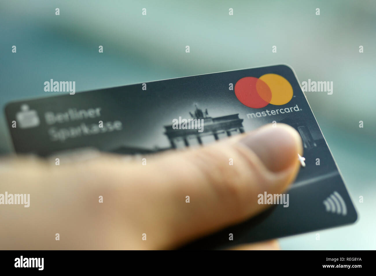 Berlin, Germany. 22nd Jan, 2019. A Mastercard credit card is held in ...