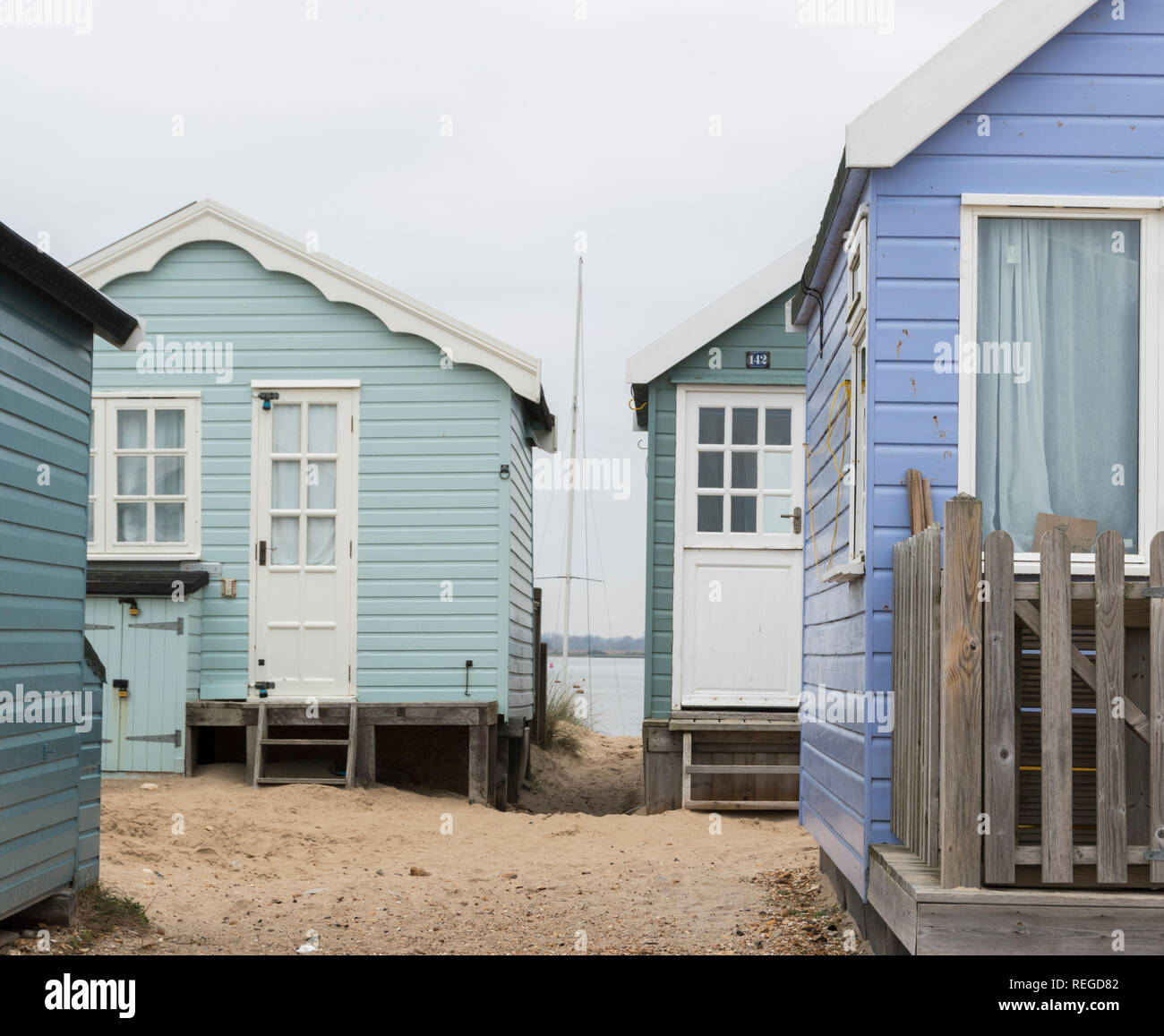 Beach huts in Winter, Mudeford Sandbank, Dorset, England, UK Stock ...