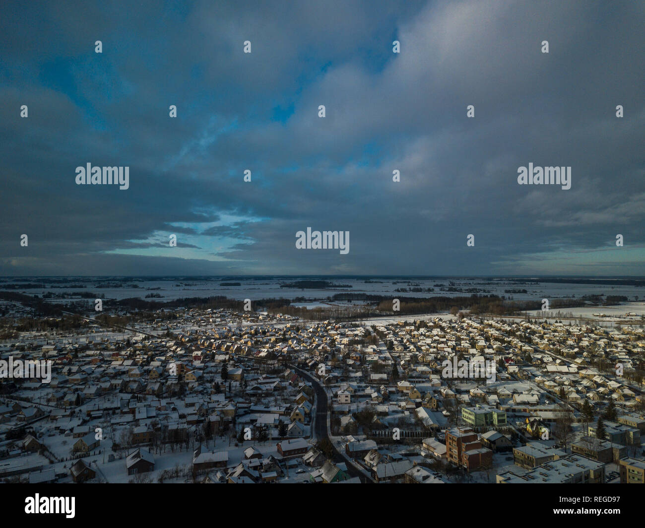Aerial landscape view of small town in Lithuania, Joniskis. Sunny ...