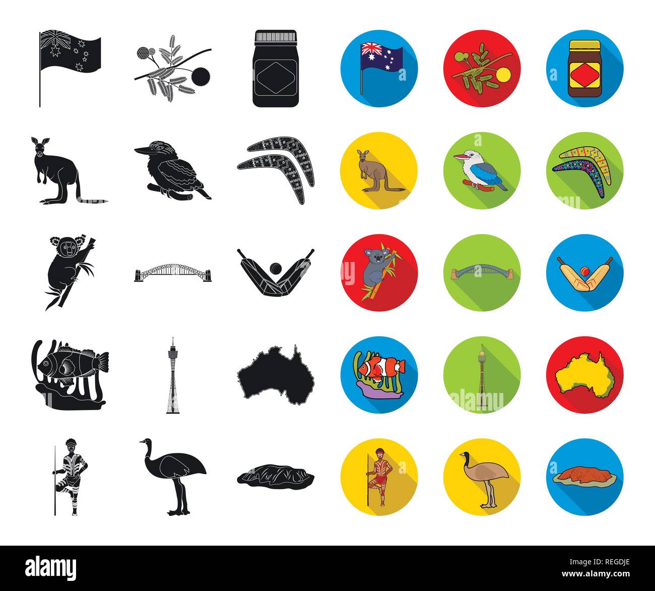 Country Australia black,flat icons in set collection for design.Travel ...