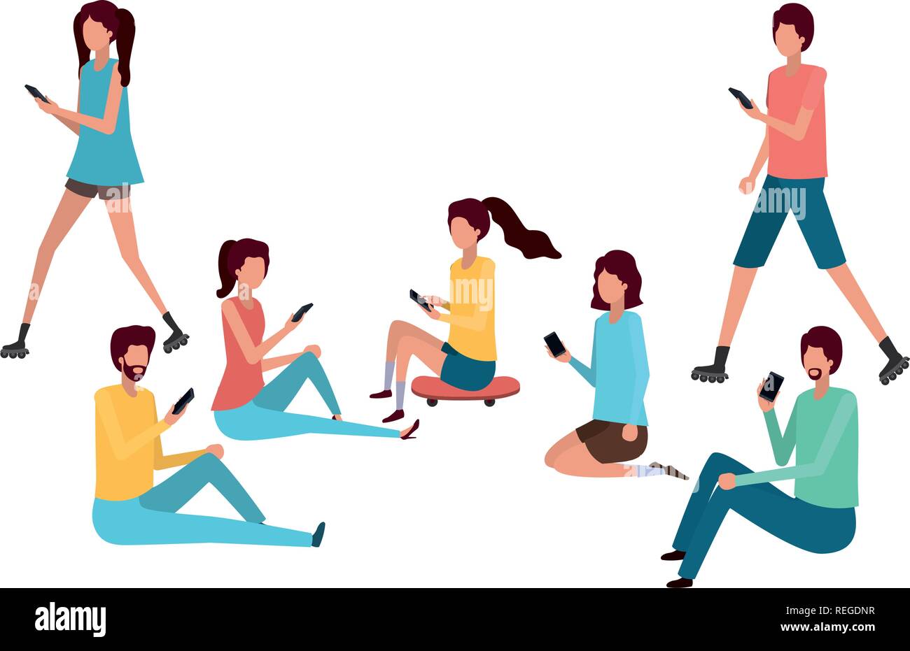 group of people with smartphone avatar character Stock Vector Image ...