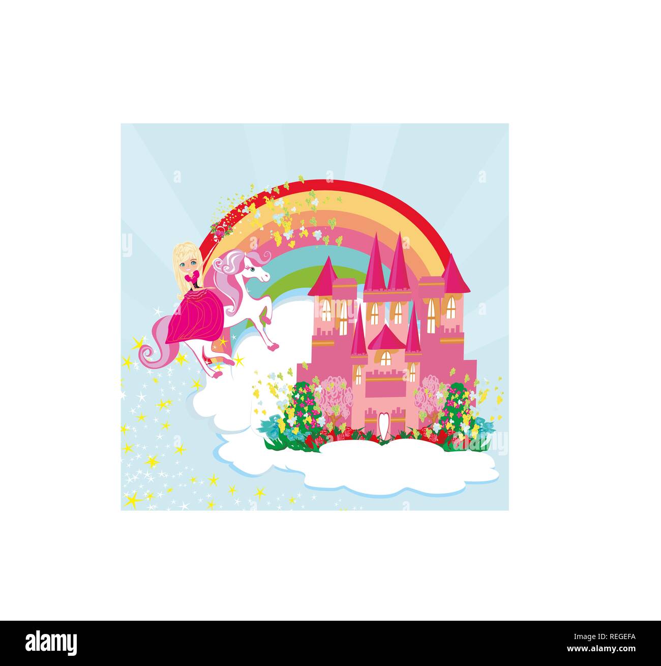 lovely fairy on a unicorn flying on a rainbow Stock Vector Image & Art ...