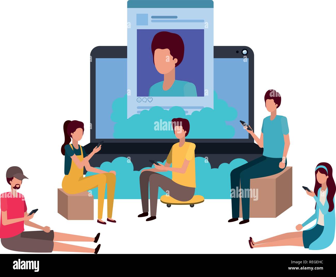 screen with people around avatar character Stock Vector Image & Art - Alamy