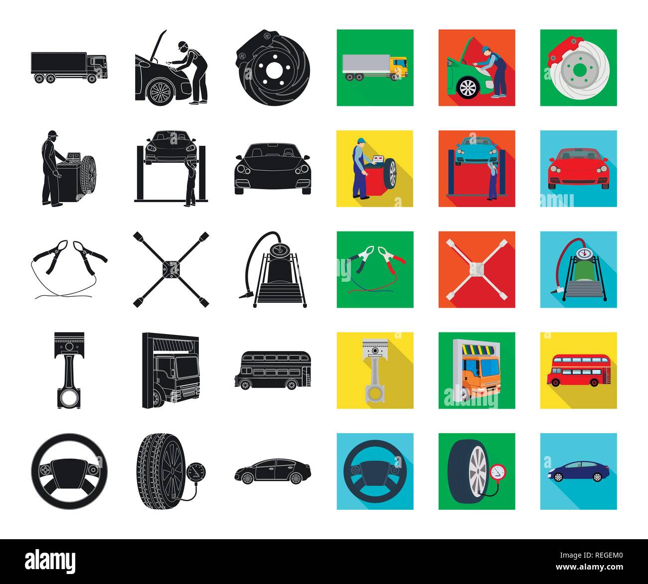 Car, lift, pump and other equipment black,flat icons in set collection ...