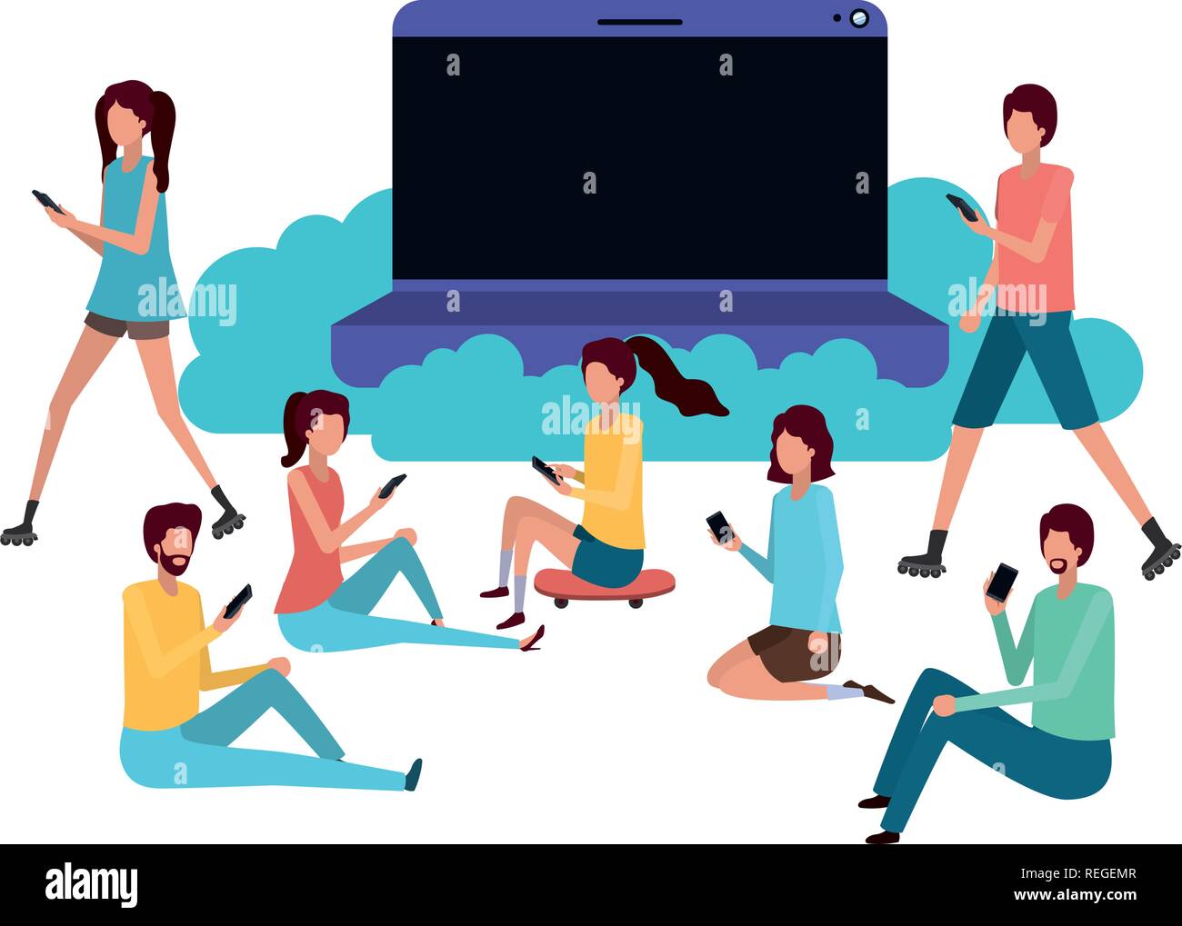 screen with people around avatar character Stock Vector Image & Art - Alamy