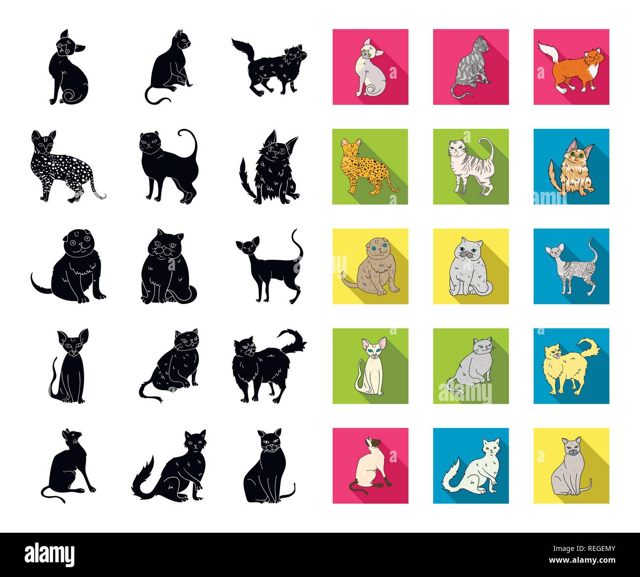 Breeds of cats black,flat icons in set collection for design. Pet cat ...