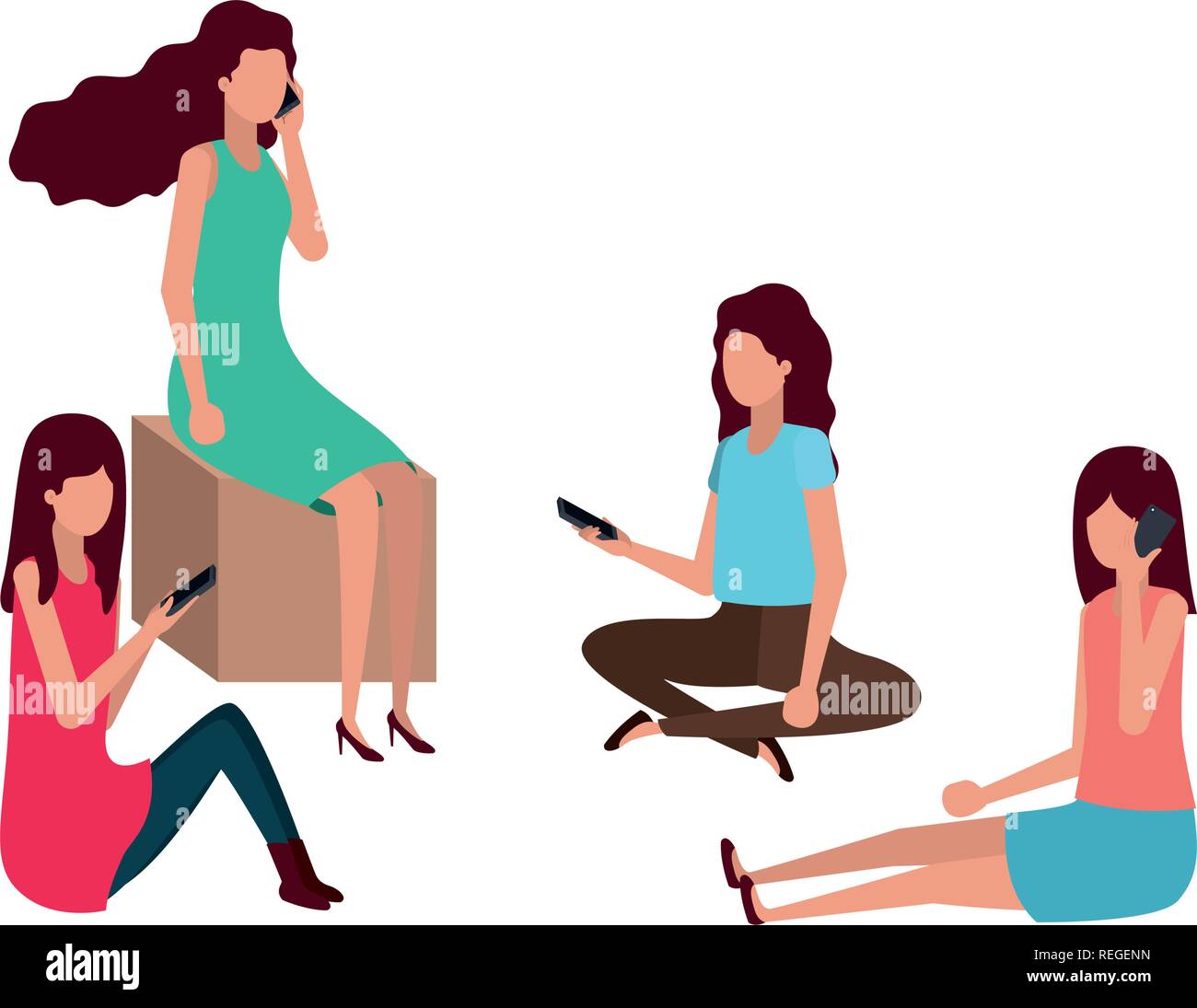 women sitting with smartphone avatar character Stock Vector Image & Art ...