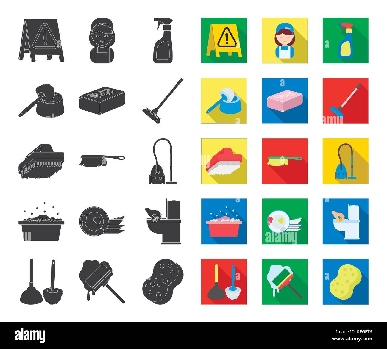 Cleaning and maid black,flat icons in set collection for design ...