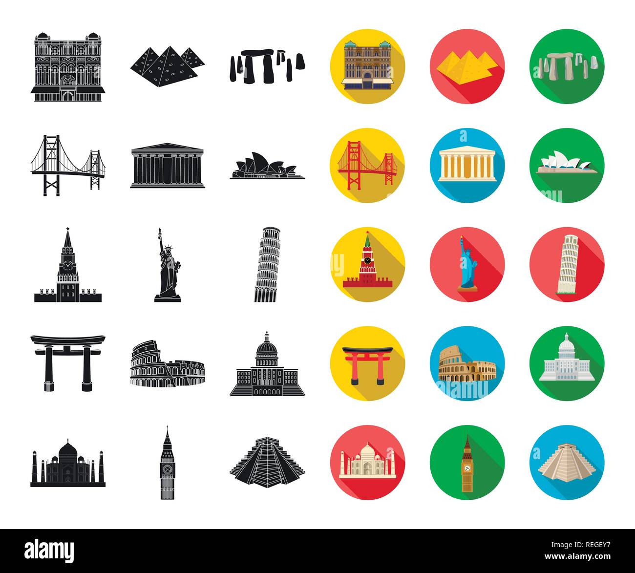 Sights of different countries black,flat icons in set collection for ...