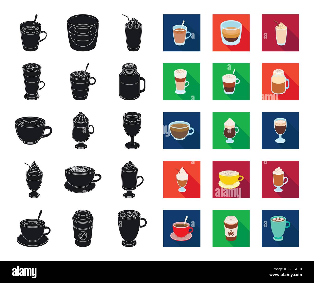 Different kinds of coffee black,flat icons in set collection for design ...
