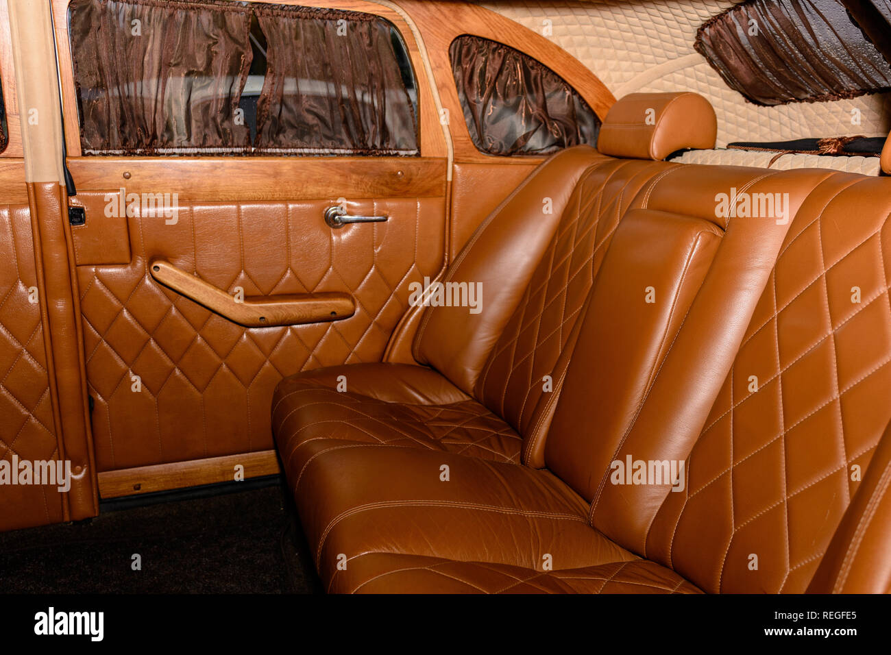 interior of the car is a brown color and leather 2019 Stock Photo - Alamy