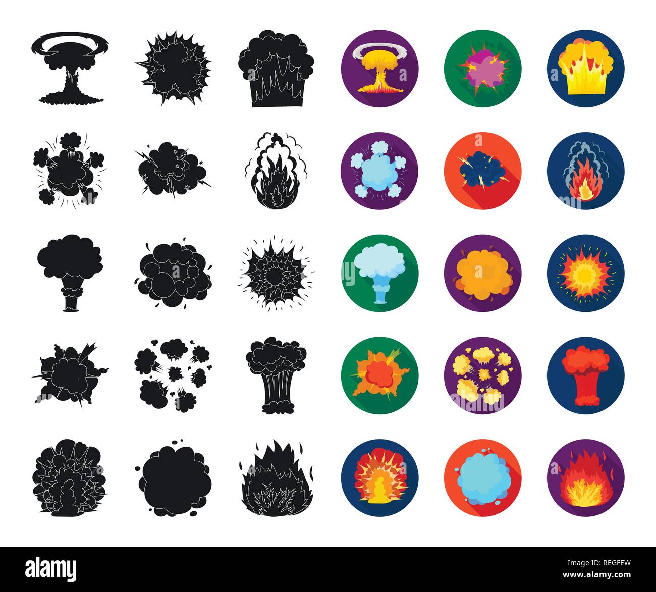 Different explosions black,flat icons in set collection for design ...