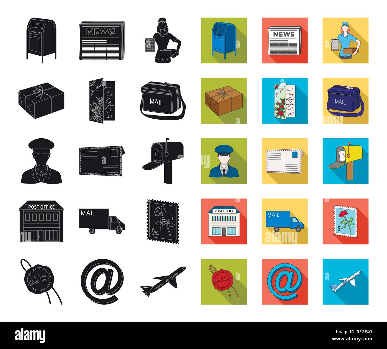 Mail and postman black,flat icons in set collection for design. Mail ...