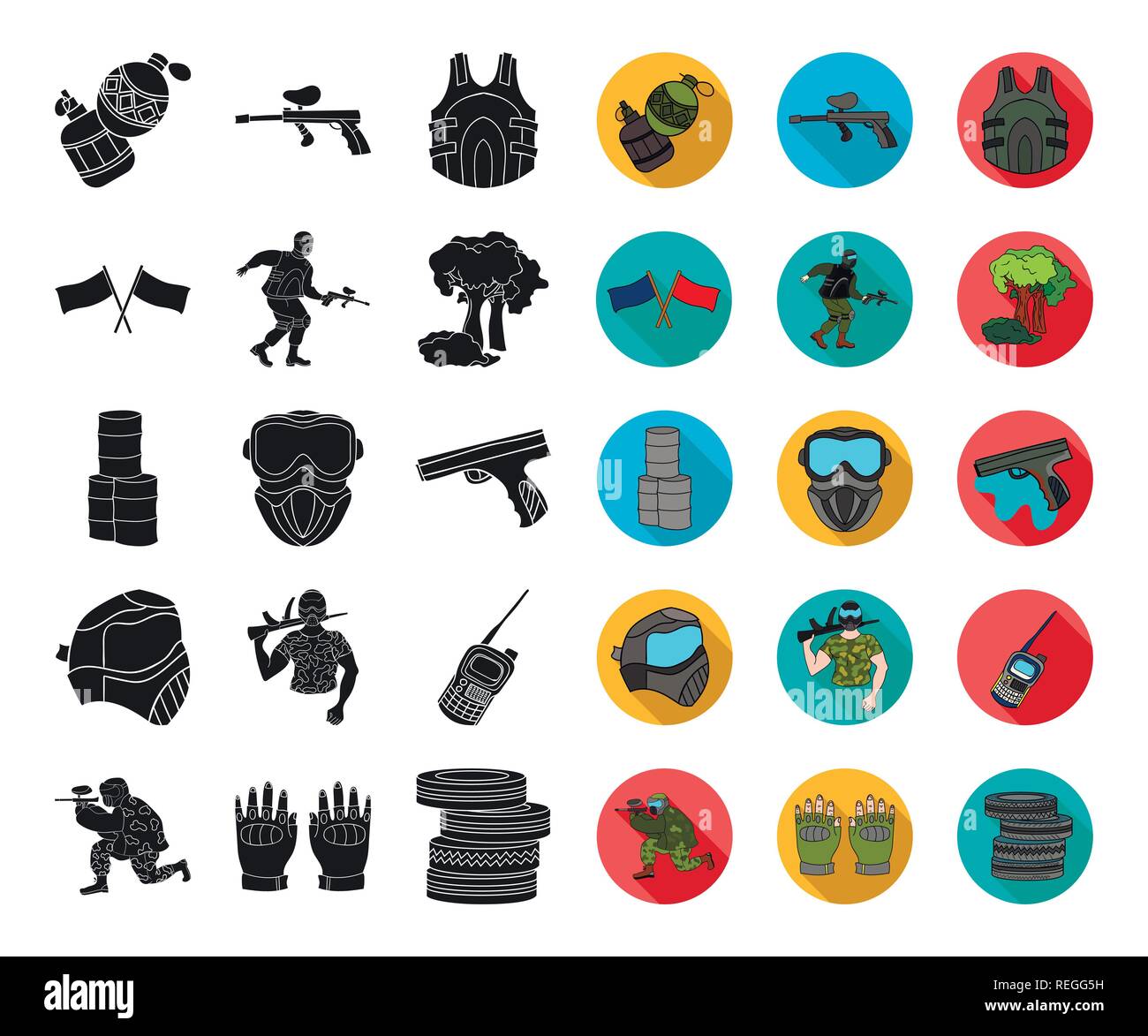 Paintball, team game black,flat icons in set collection for design ...