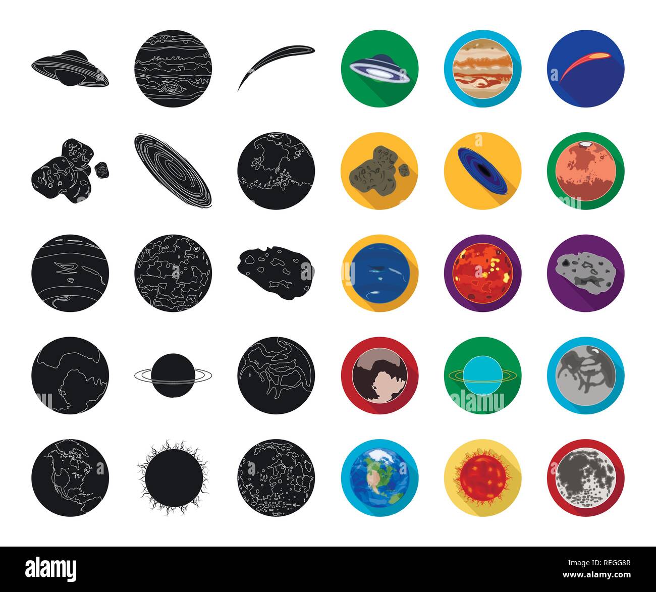 Planets of the solar system black,flat icons in set collection for ...