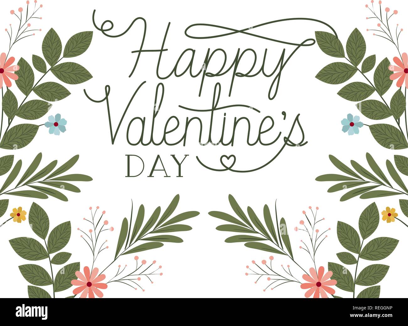 happy valennes day label with flower crown icons Stock Vector Image ...