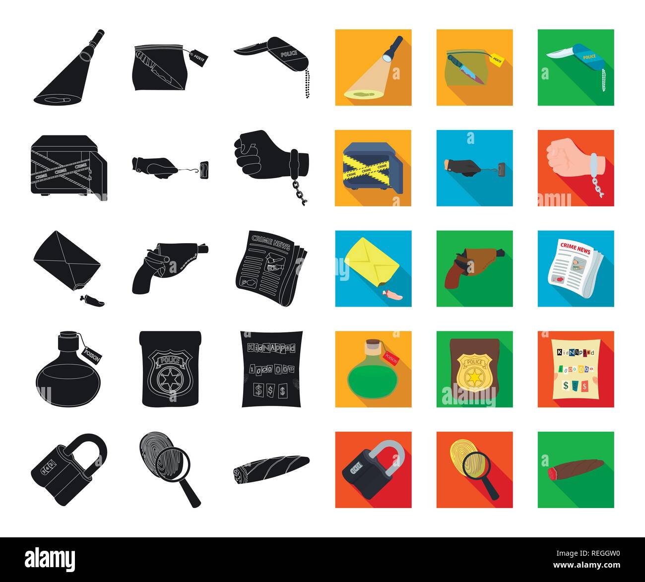 Detective agency black,flat icons in set collection for design. Crime ...