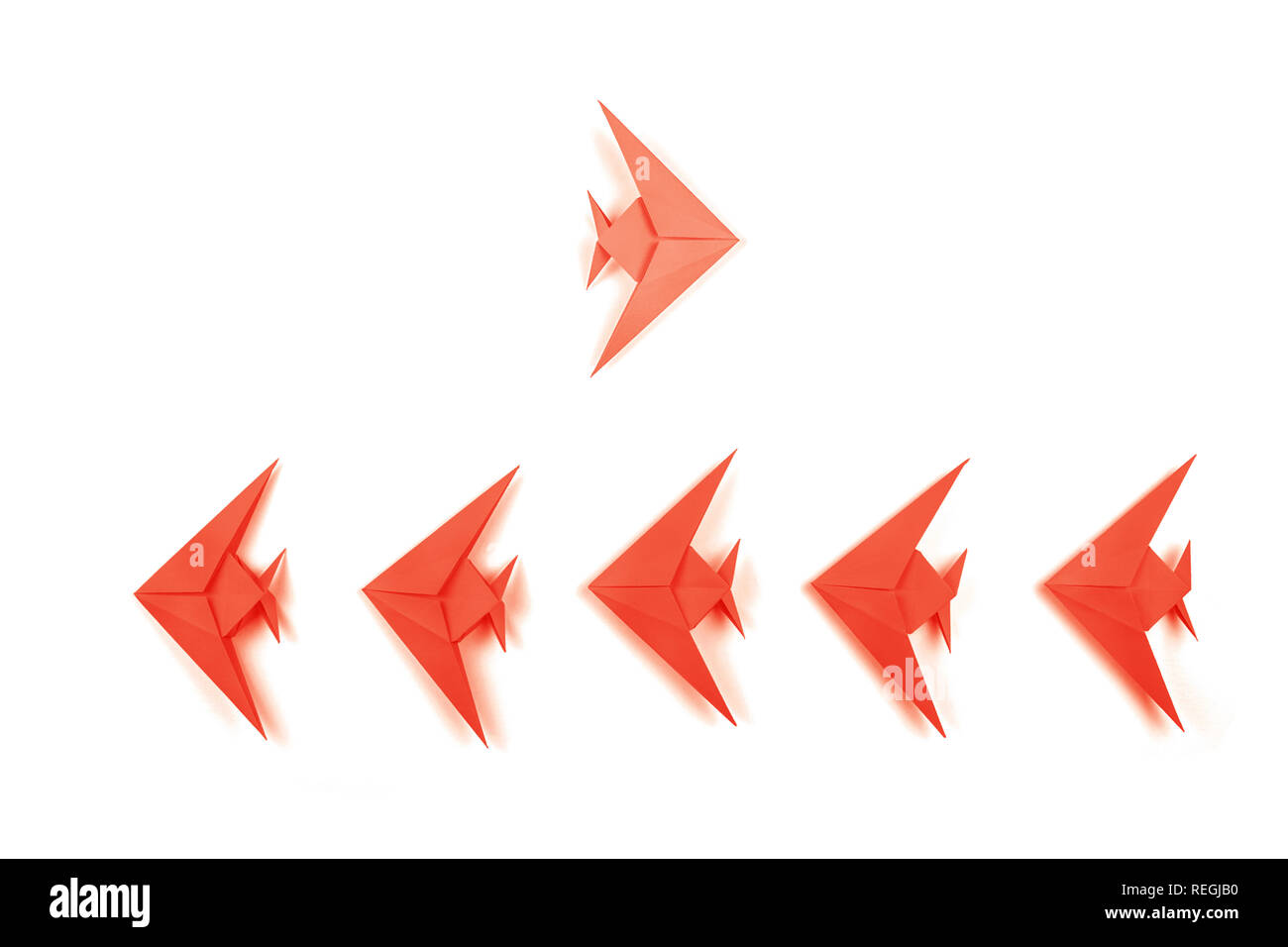 Coral origami fishes isolated on white background Stock Photo - Alamy