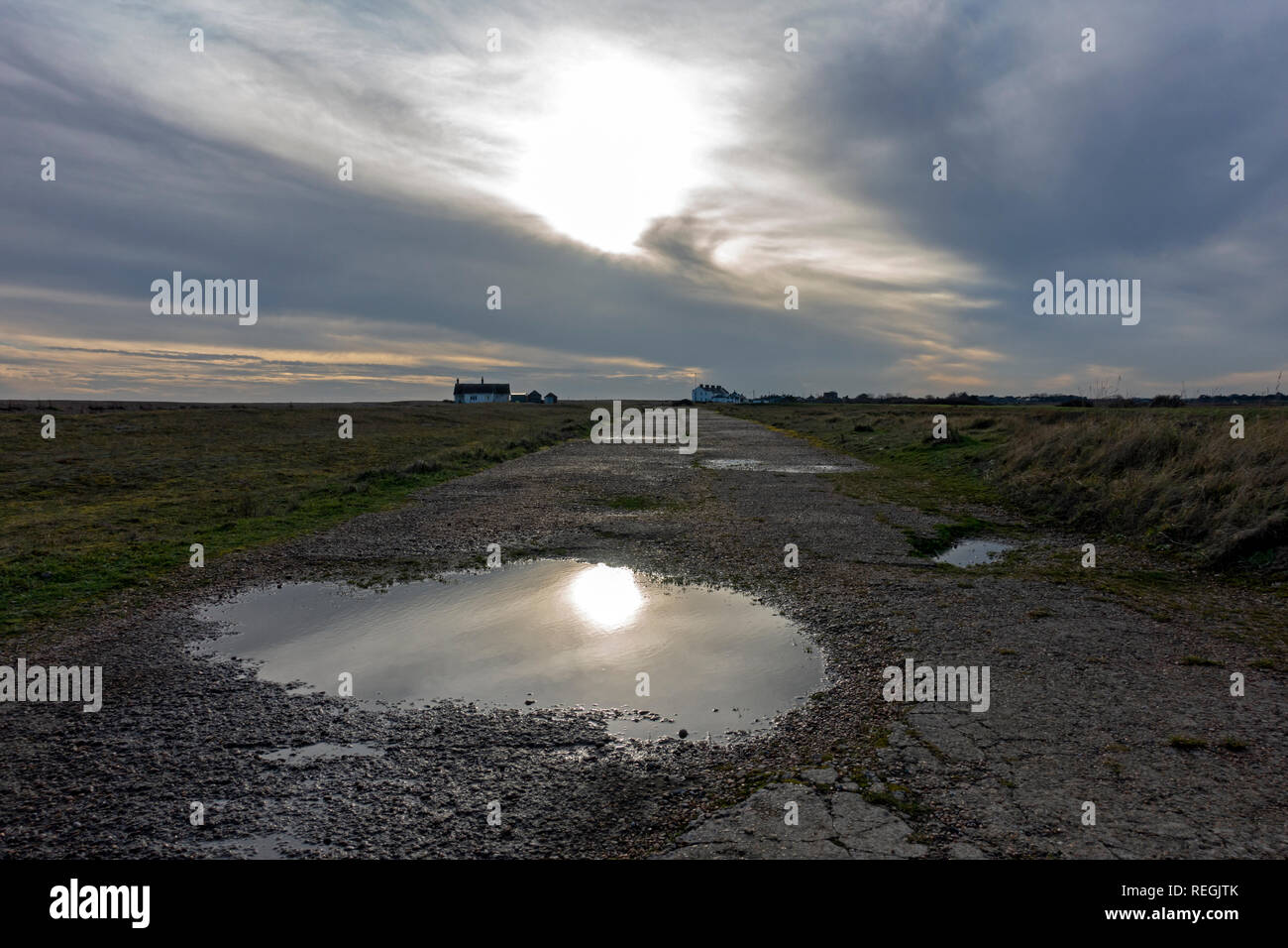 Wartime built concrete road, Shingle Street, Suffolk, England Stock ...