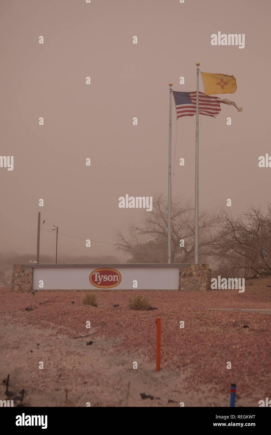 Tattered flag whip about in the wind during a Spring Dust Storm in ...