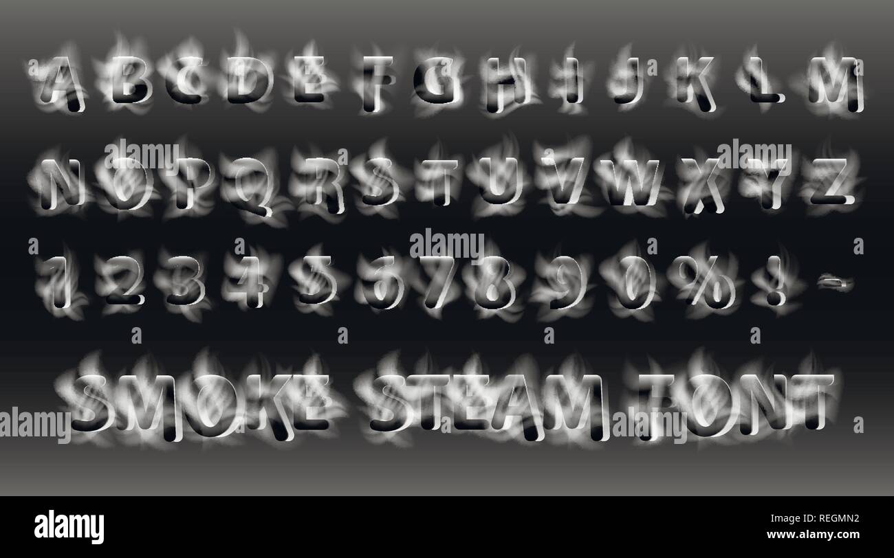 Smoke font. Smoky letters and numbers. Alphabet. Smoke steam vector ...