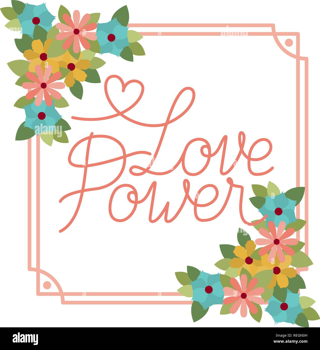 love power label with flower frame isolated icon Stock Vector Image ...