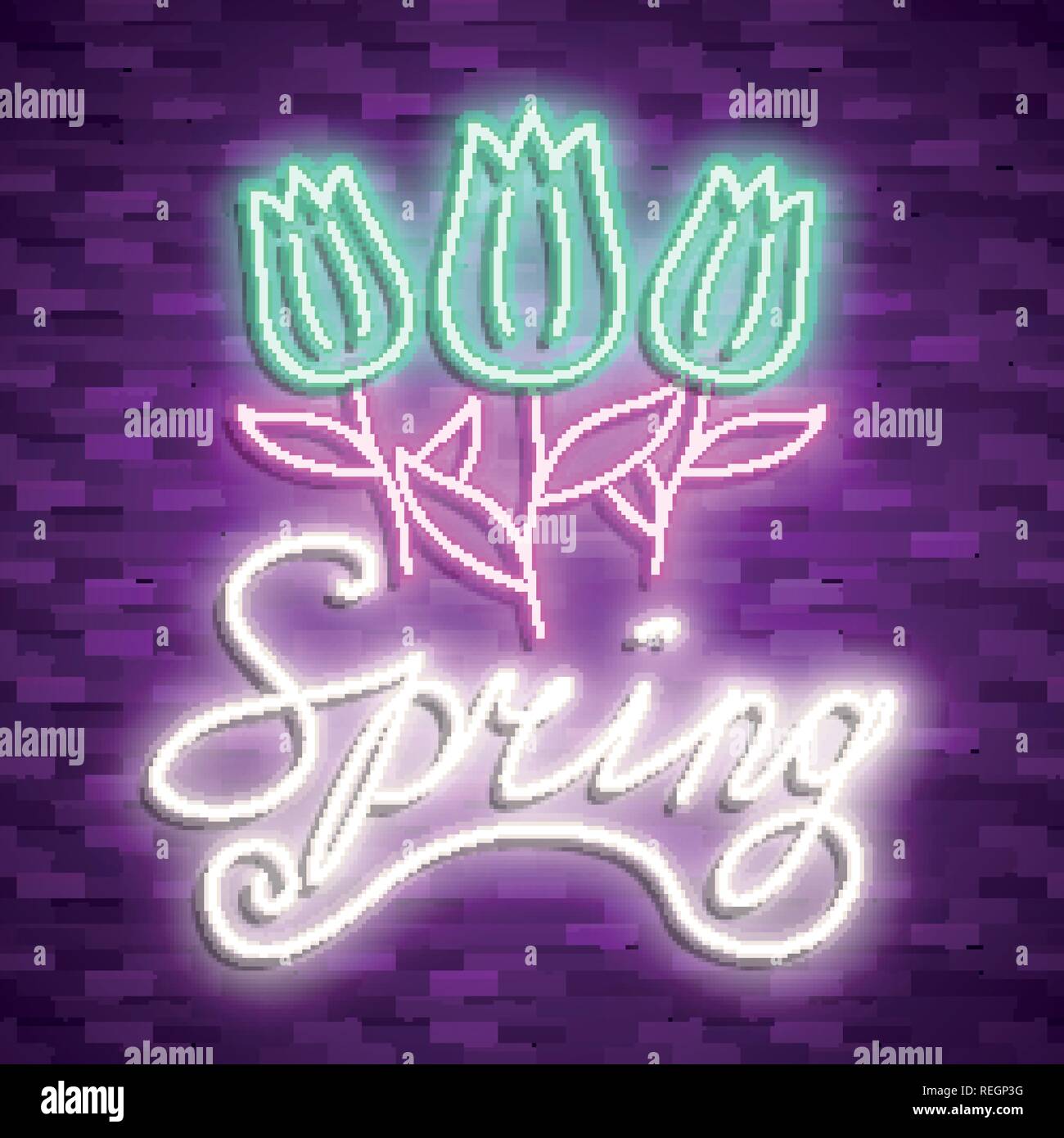 Neon banner spring. Stock vector. Poster for spring party Stock Vector ...