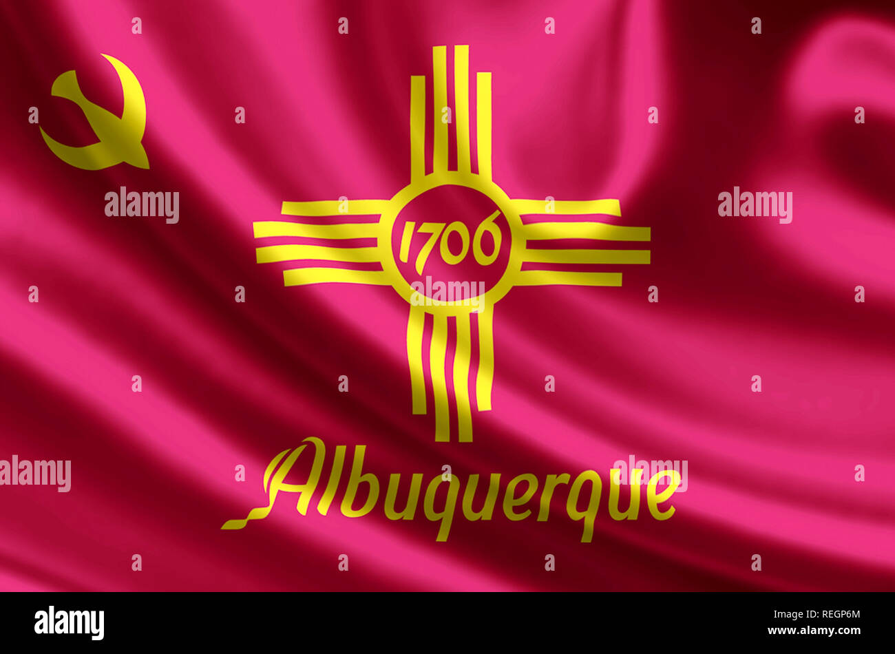 Albuquerque New Mexico waving and closeup flag illustration. Perfect ...