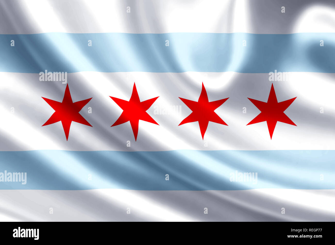 Chicago waving and closeup flag illustration. Perfect for background or ...