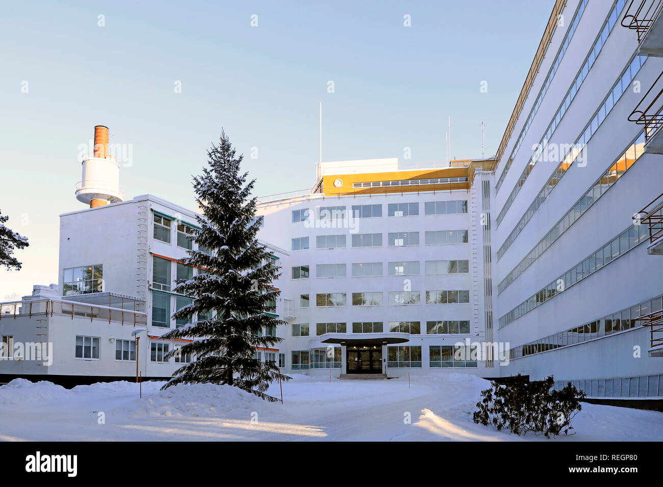 Paimio Sanatorium in winter. The sanatorium was designed by Finnish ...
