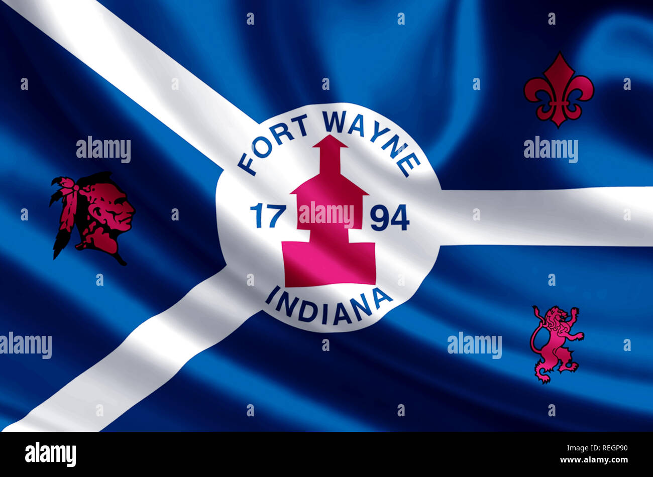 Fort Wayne Indiana waving and closeup flag illustration. Perfect for ...