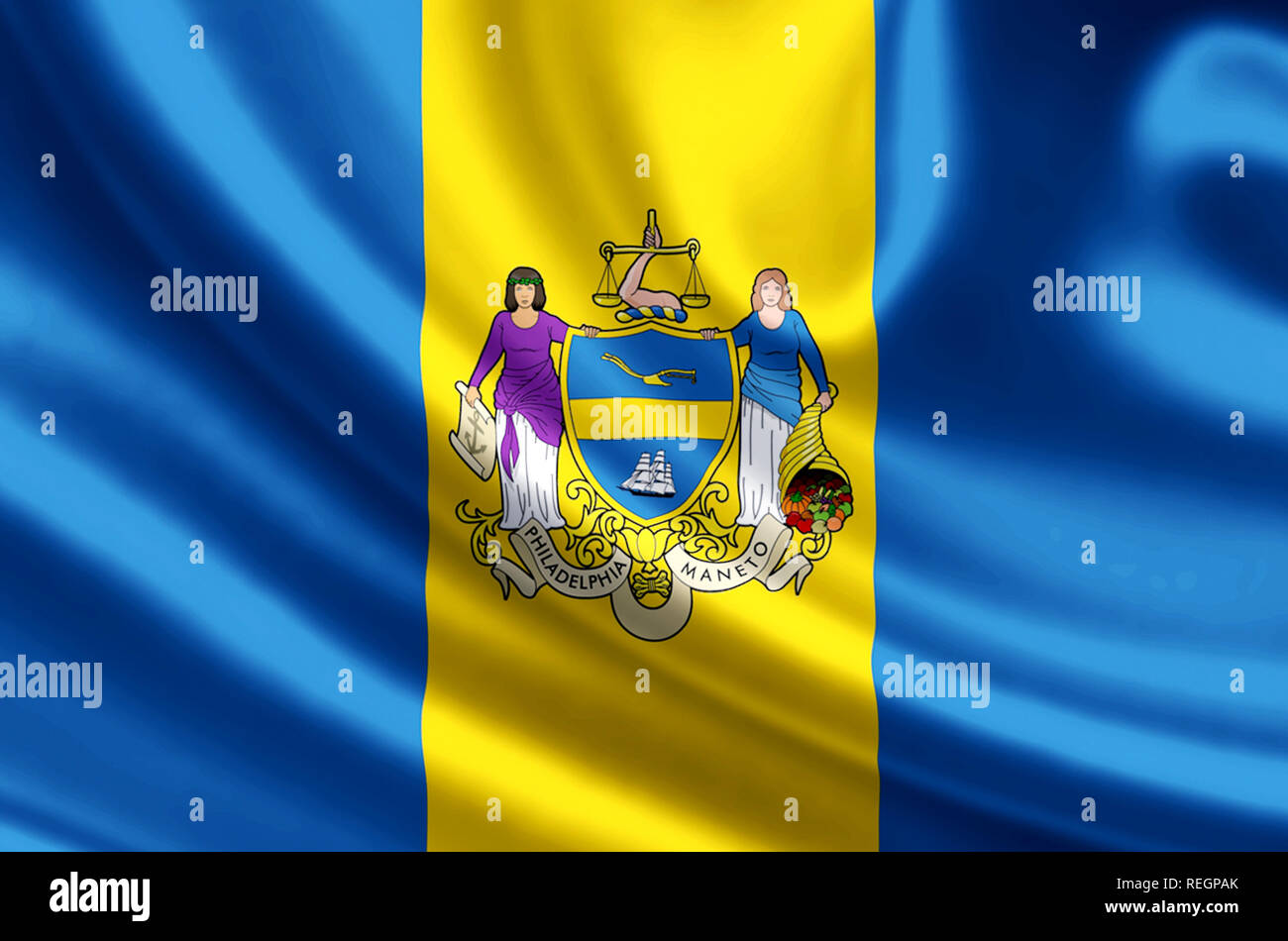 Philadelphia Pennsylvania waving and closeup flag illustration. Perfect ...