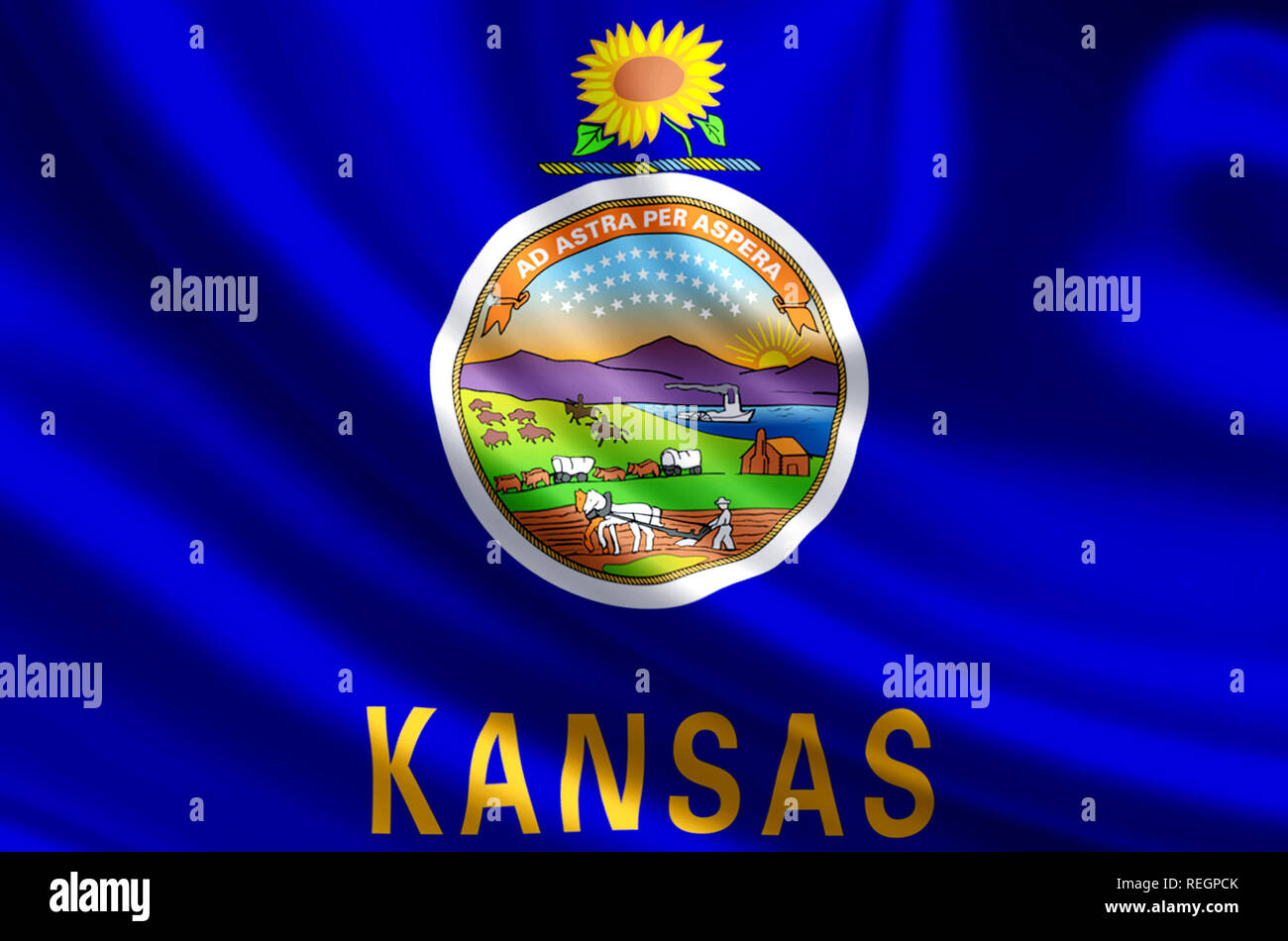 Kansas waving and closeup flag illustration. Perfect for background or ...