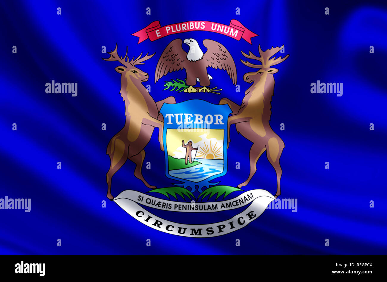 Michigan waving and closeup flag illustration. Perfect for background ...