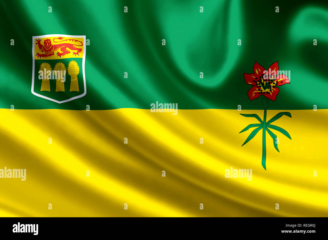Saskatchewan waving and closeup flag illustration. Perfect for background or texture purposes ...