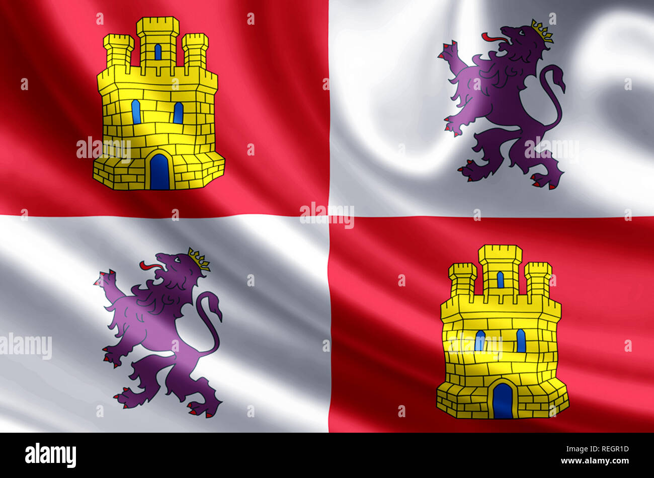 Castilla Y Leon waving and closeup flag illustration. Perfect for ...
