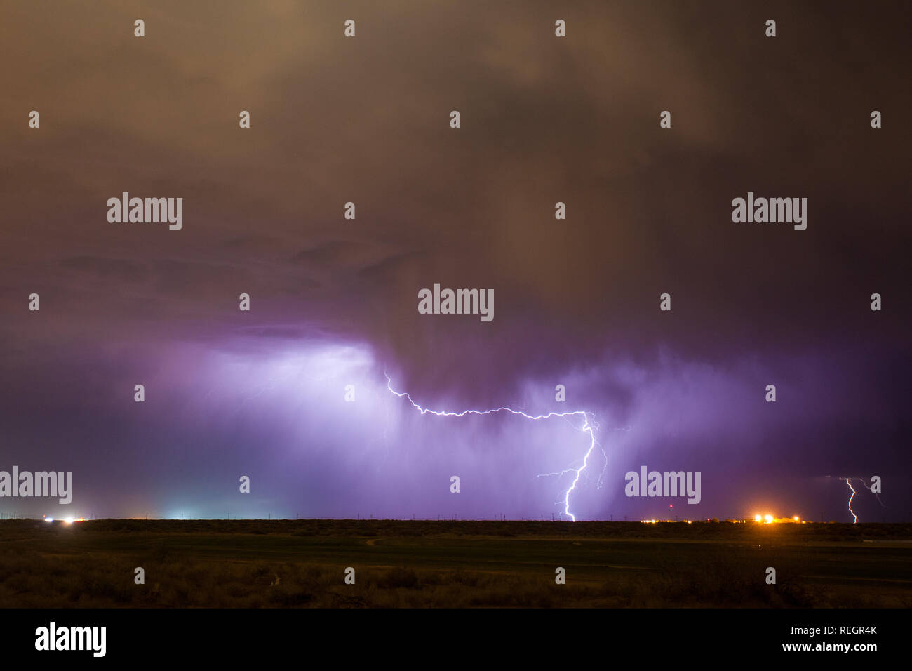 Cloud to ground lightning at night in Southern New Mexico Stock Photo ...