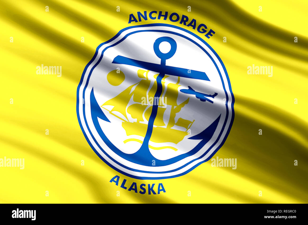 Anchorage Alaska waving and closeup flag illustration. Perfect for ...