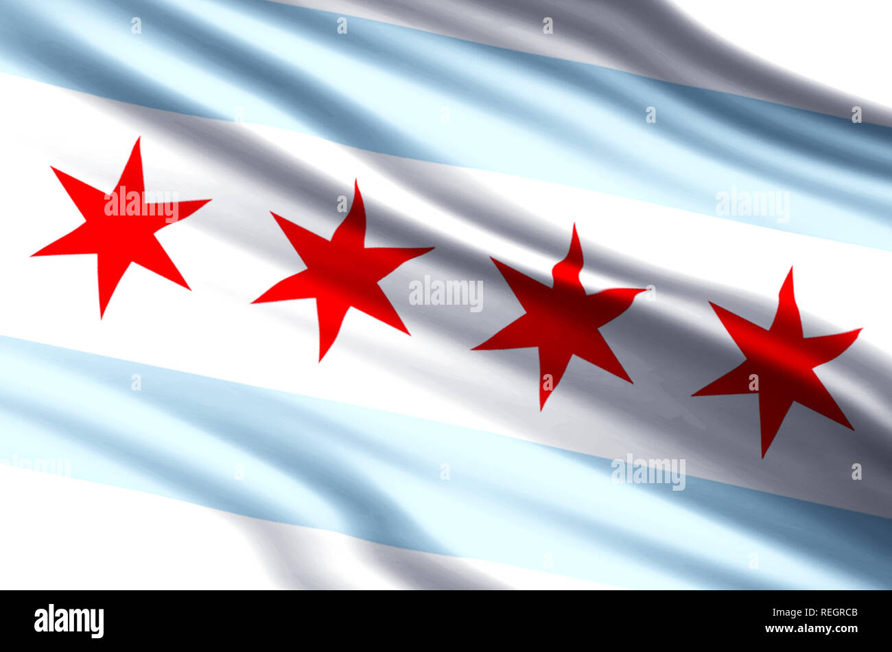Chicago waving and closeup flag illustration. Perfect for background or ...