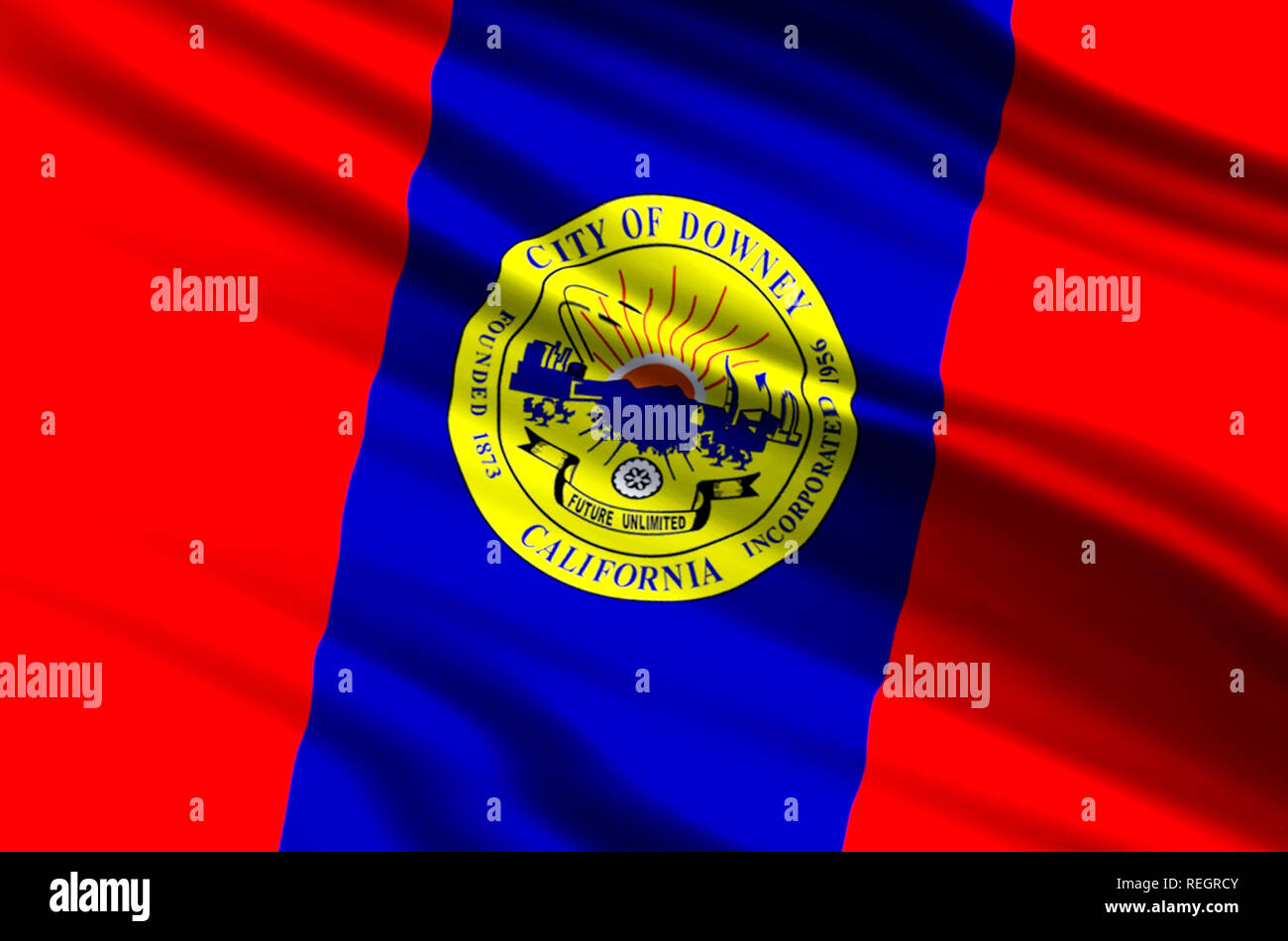 Downey California waving and closeup flag illustration. Perfect for ...