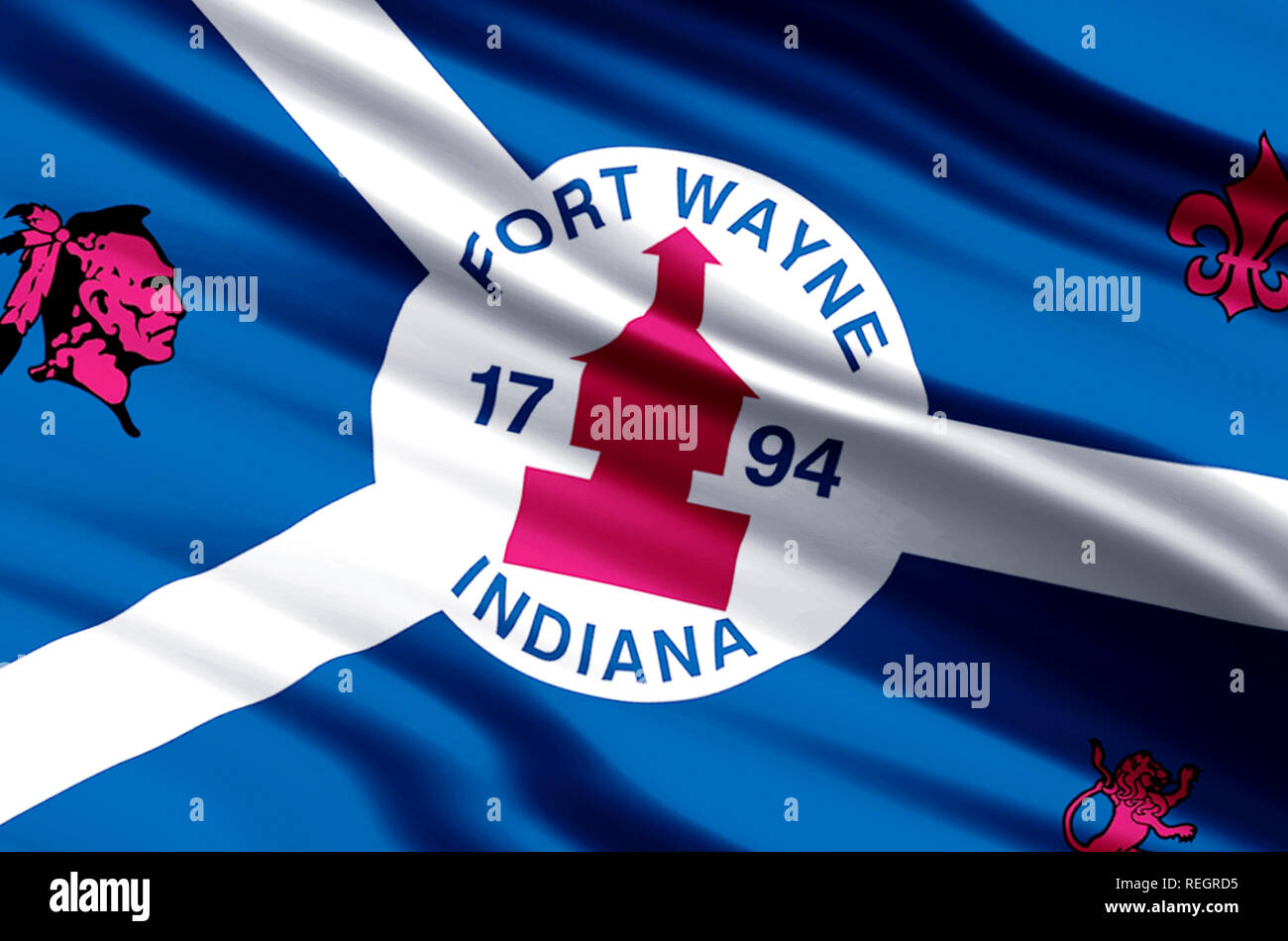 Fort Wayne Indiana waving and closeup flag illustration. Perfect for ...