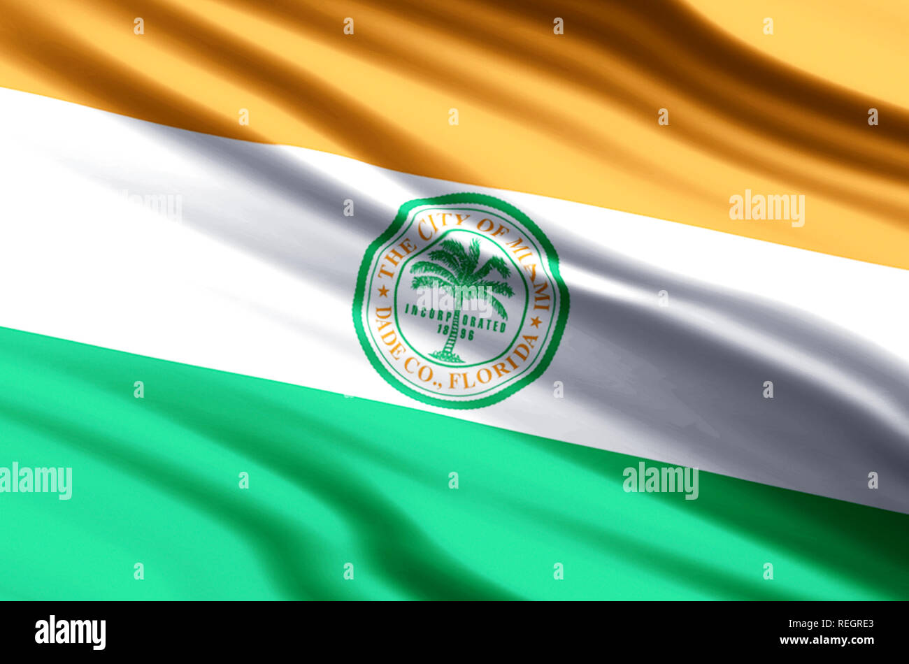 Miami Florida waving and closeup flag illustration. Perfect for ...