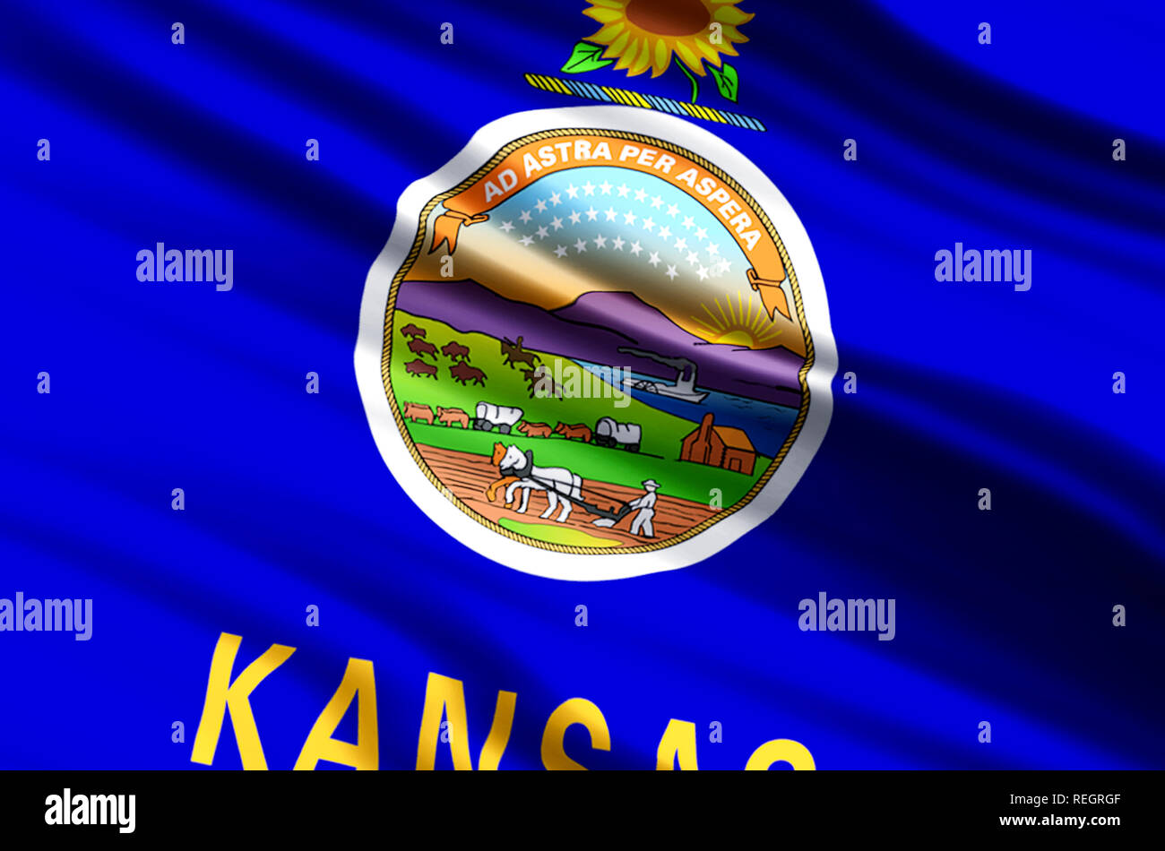 Kansas waving and closeup flag illustration. Perfect for background or ...