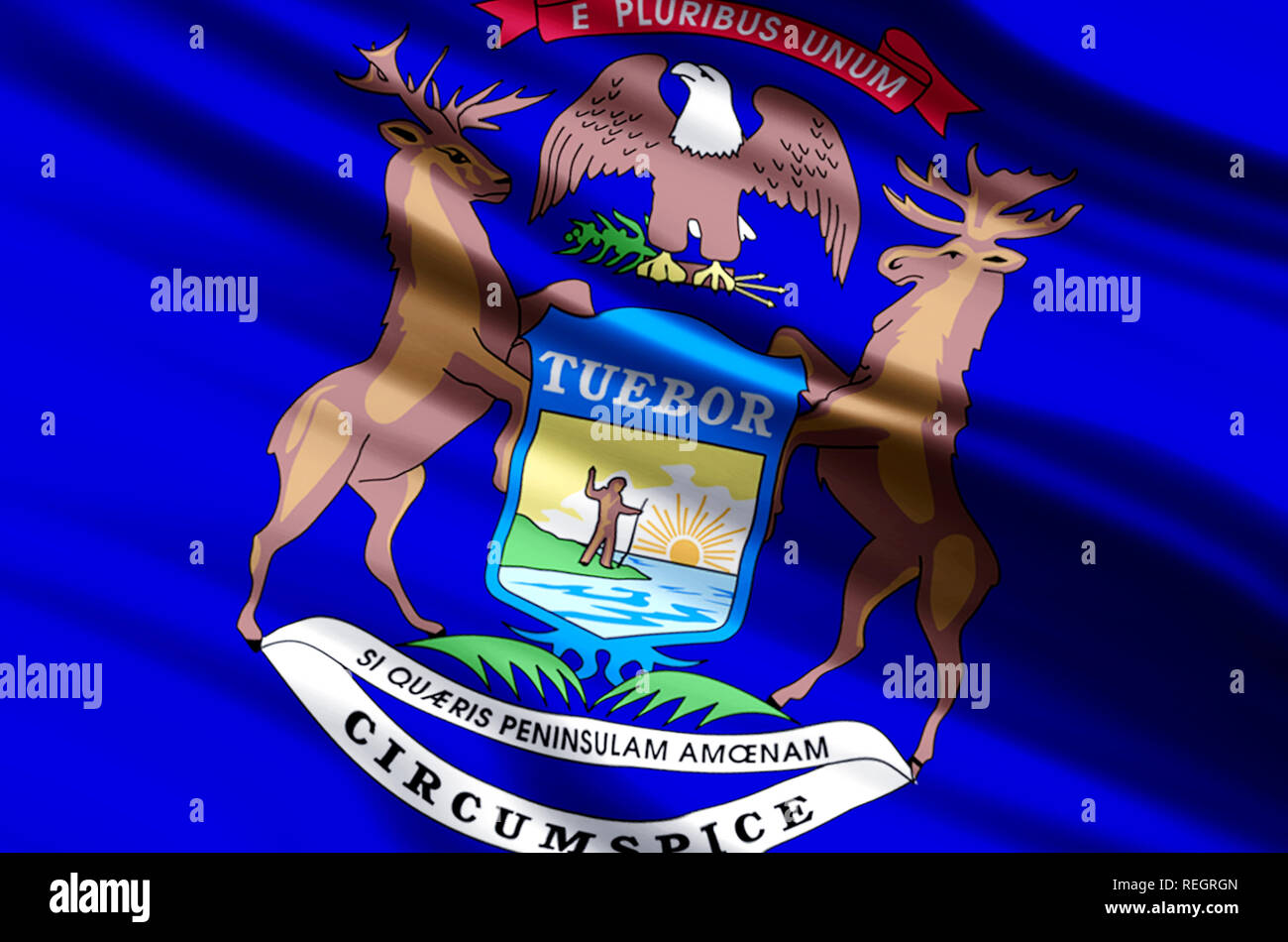 Michigan waving and closeup flag illustration. Perfect for background ...