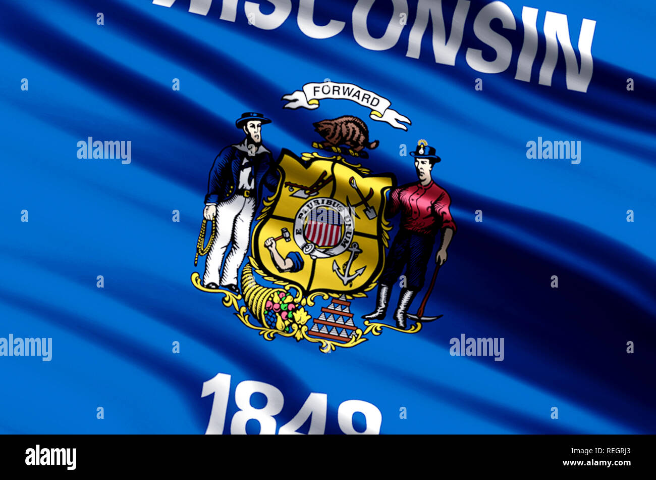 Wisconsin waving and closeup flag illustration. Perfect for background ...