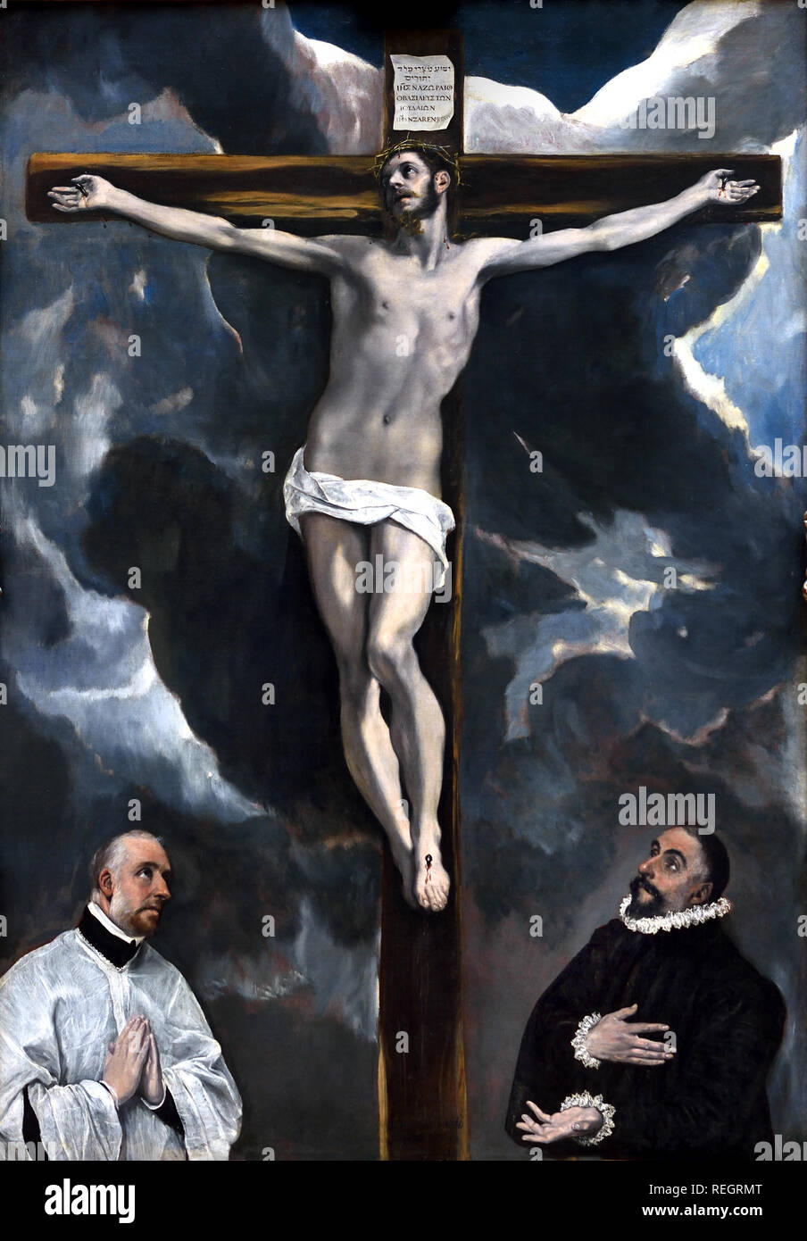 Christ on the Cross adored by two donors by EL GRECO Domenikos Theotokopoulos 1541 1614 Spain ...